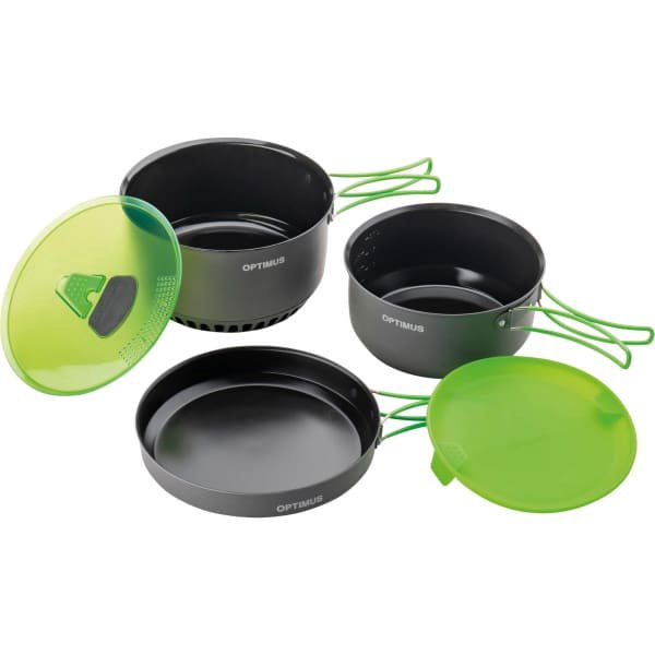 Optimus Terra Camp 4 saucepan set, pot set (grey / green, 7 pieces ...