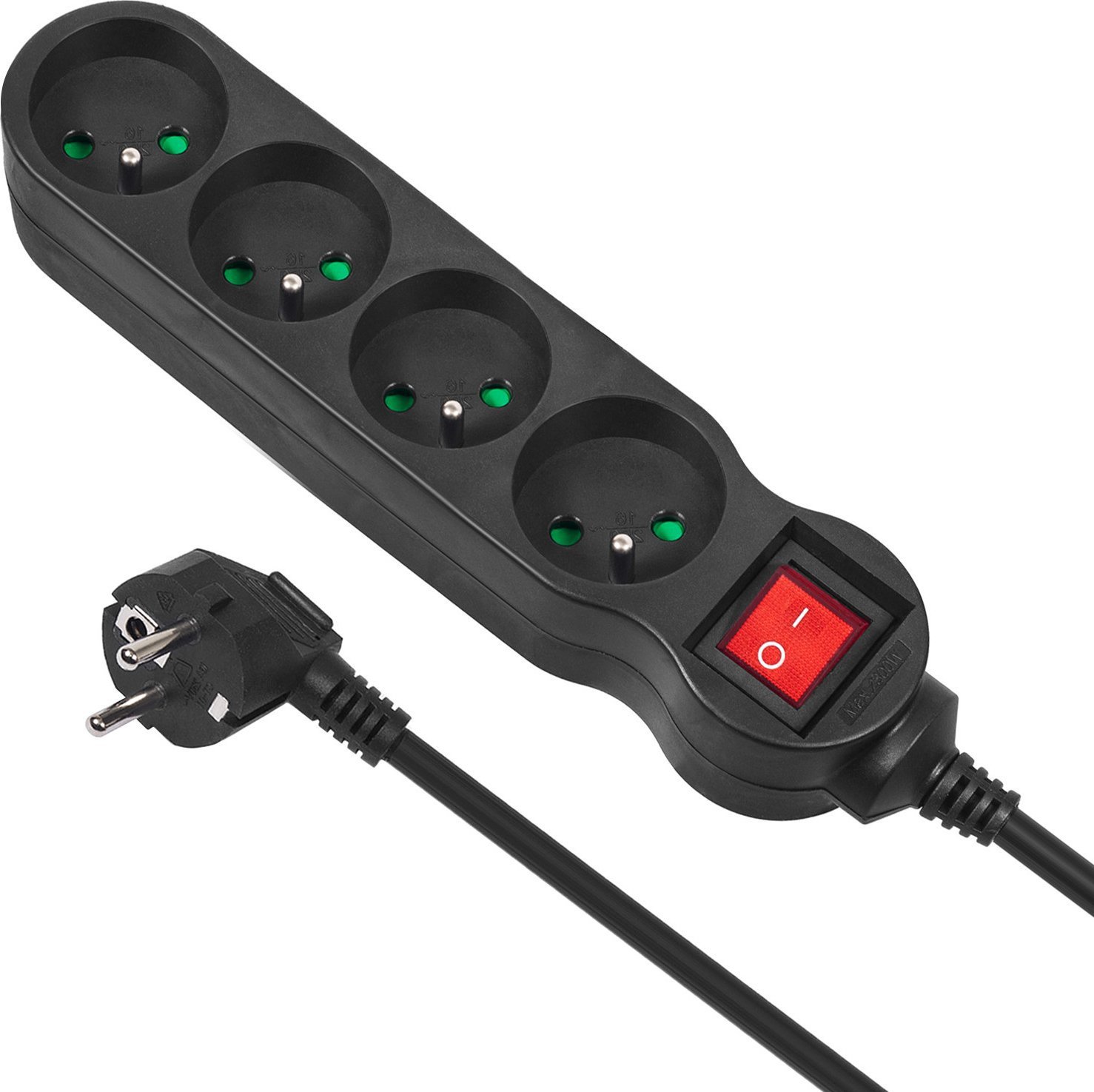Power strip Maclean Energy 4 sockets 3 m black (MCE181) - Topocentras