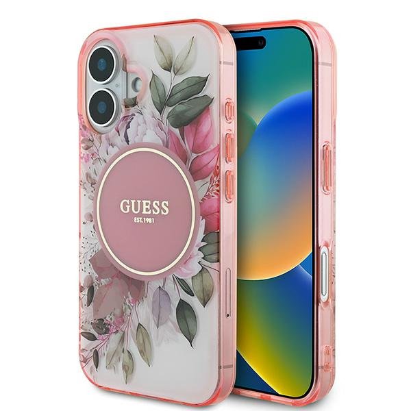 Guess IML Flower & Tonal Circle MagSafe iPhone 16 Case - Pink - Topocentras