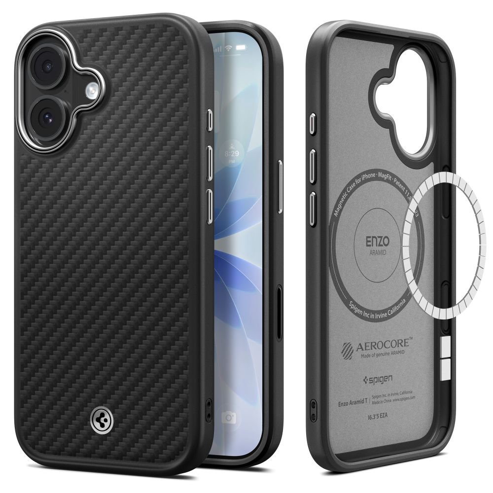 Spigen Enzo Aramid "T" MagSafe case for iPhone 17 - black and silver ...