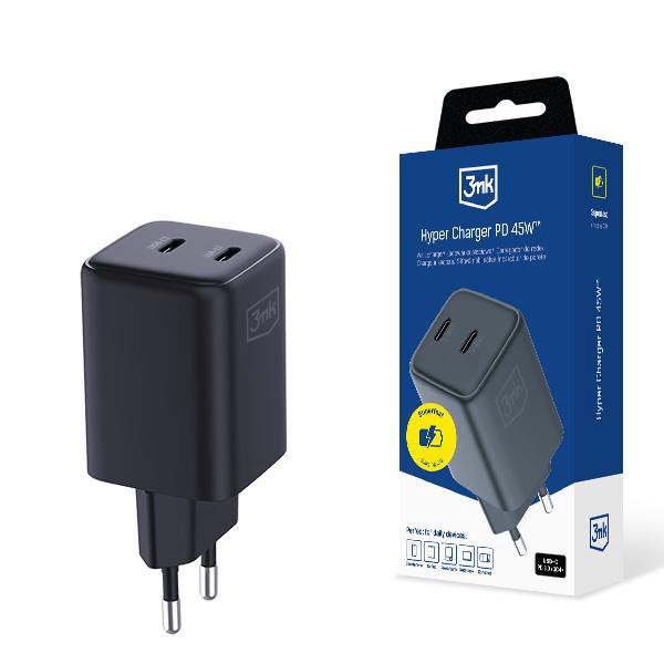 3mk Hyper Charger PD 45W QC4+ PPS 2C Super-Fast Charge 2.0 Wall Charger ...