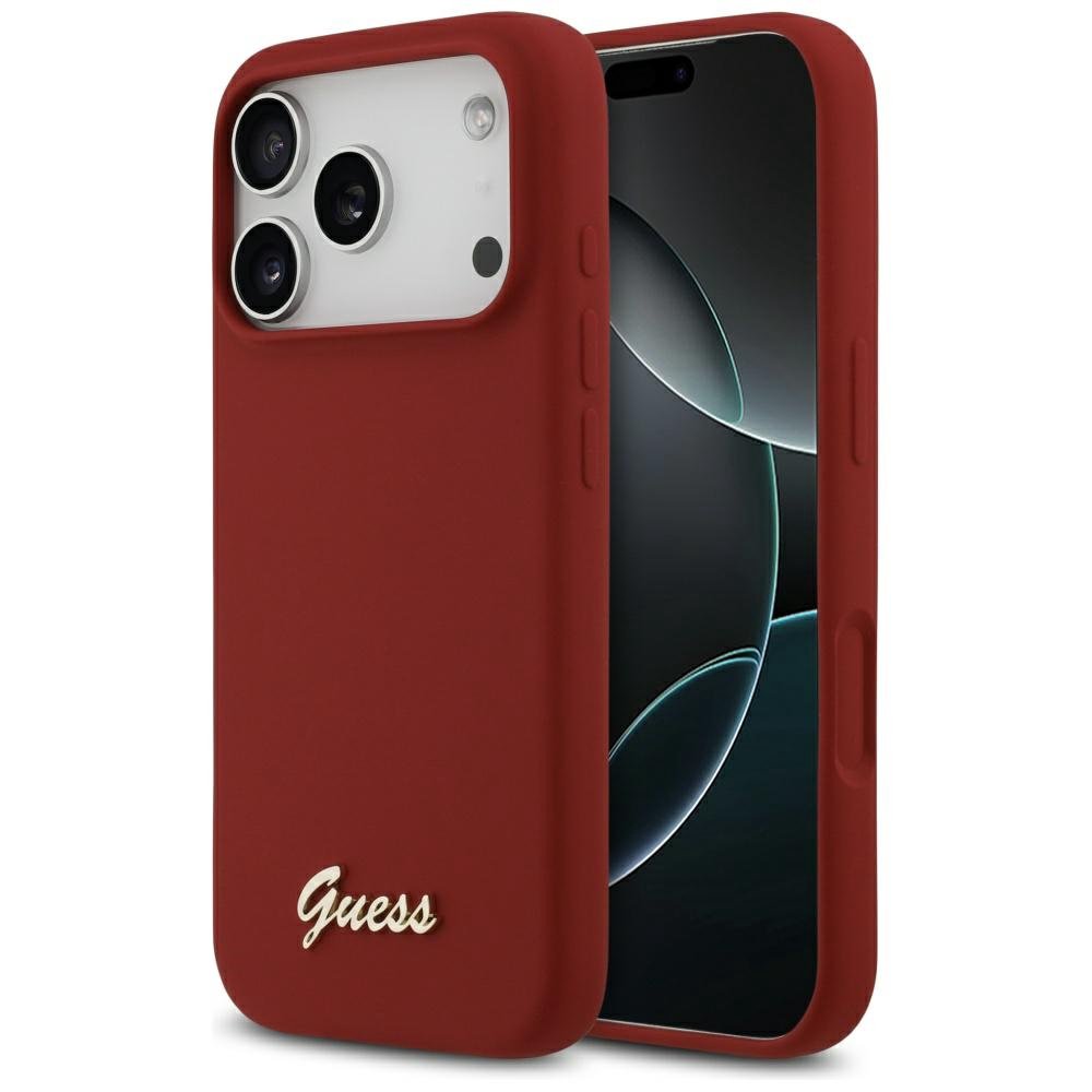 Guess Silicone Script Metal Logo MagSafe Case for iPhone 17 Pro - Red ...