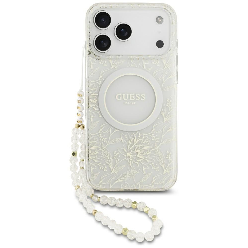Guess IML Flowers Electro Pearl Strap MagSafe Case for iPhone 17 Pro ...