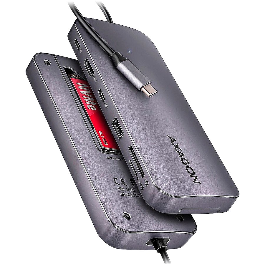 Axagon Multi port USB-C 10Gbps hub. NVMe/SATA M.2, HDMI, card reader ...