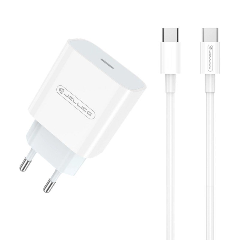Įkroviklis Jellico AK180 20W USB-C + USB-C to USB-C cable 1.0m baltas ...