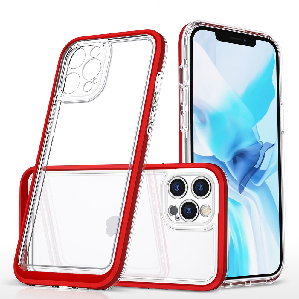 Clear 3in1 case for iPhone 12 Pro frame gel cover red - Topocentras